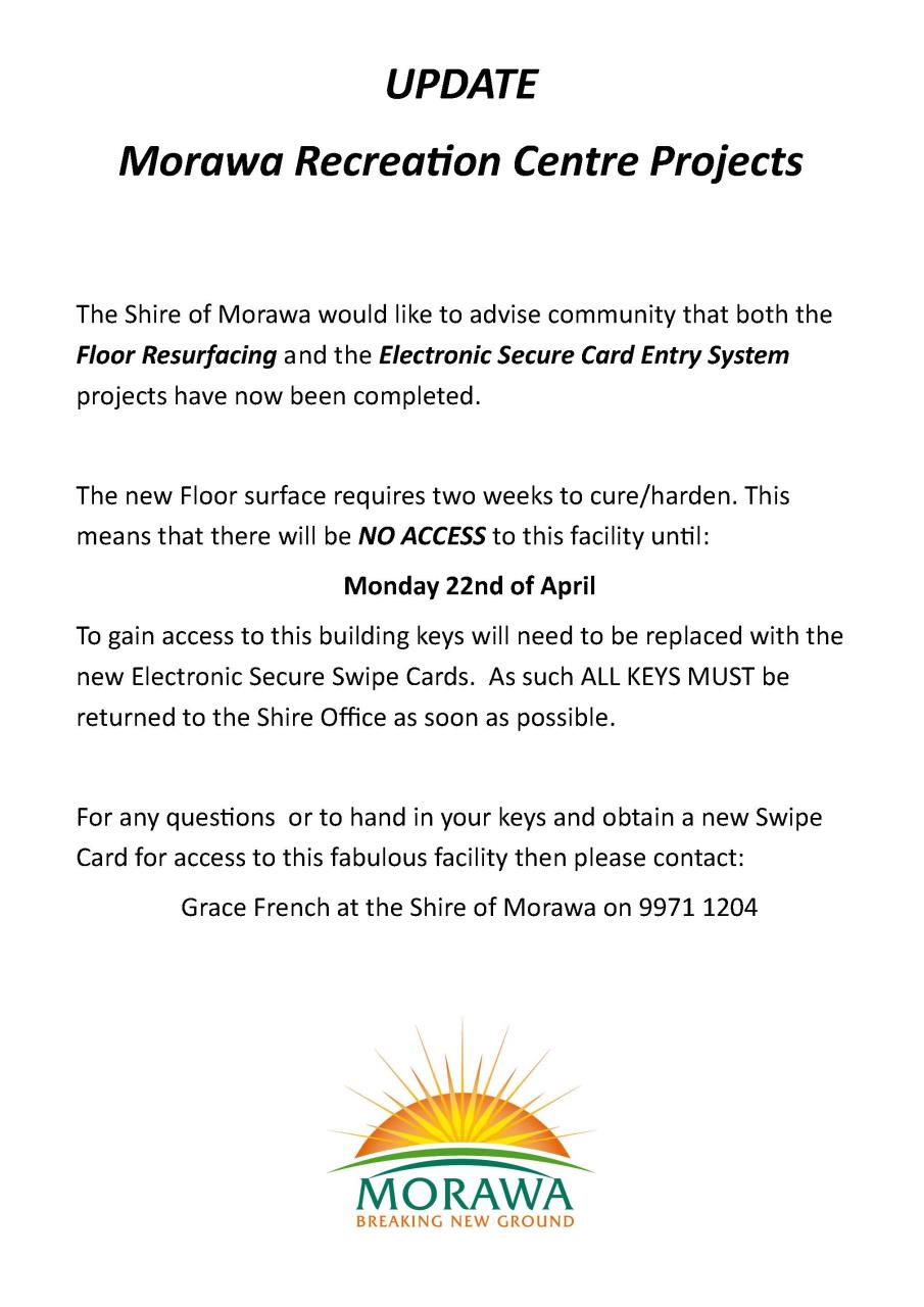 News Story - UPDATE: Morawa Recreation Centre Projects » Shire of Morawa