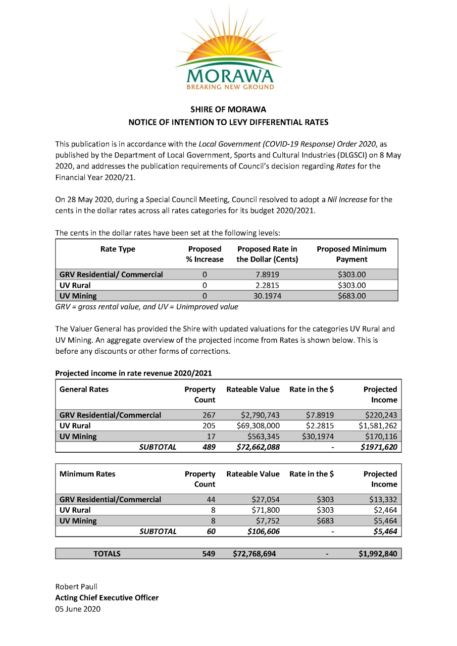 News Story - Differential Rates Notice » Shire of Morawa